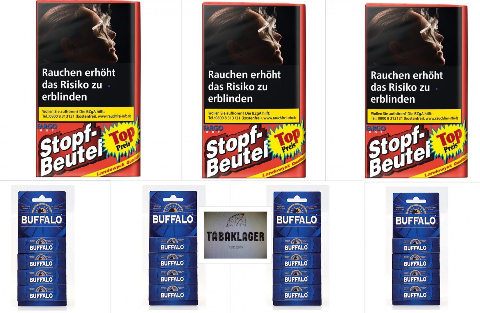 30 x 30g Zigarettentabak Fargo Stopf-Beutel Rot + 800 B