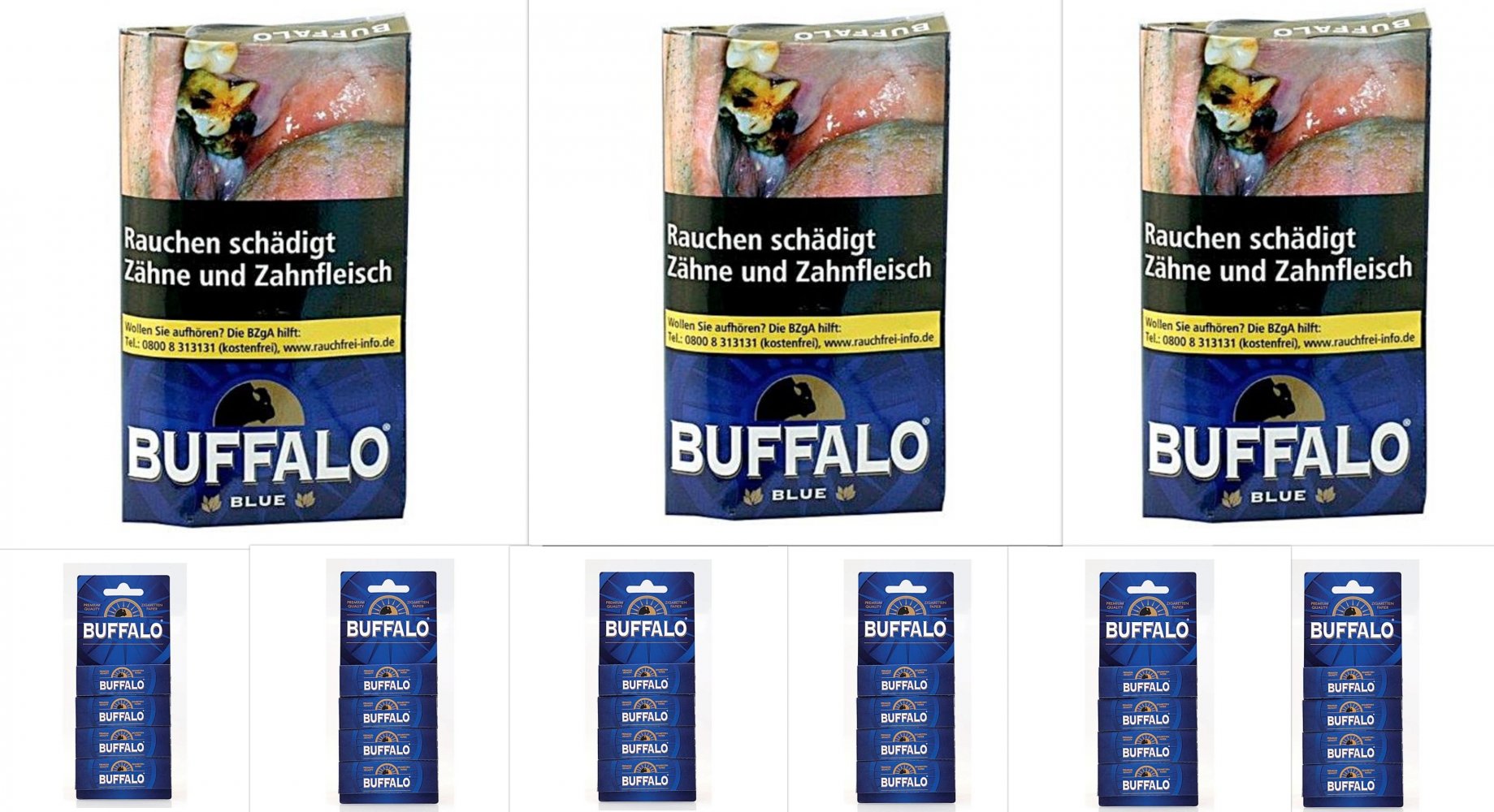 30 x 40g Zigarettentabak Buffalo blue / halfzware + 120